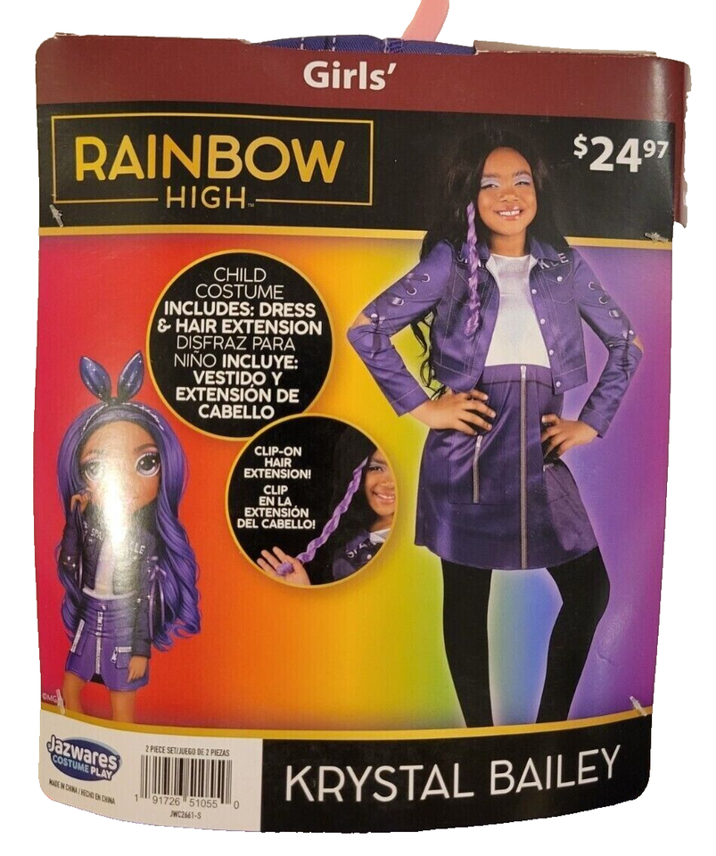 Rainbow High Krystal Bailey Girls Costume Size M 7/8 Dress & Hair ...