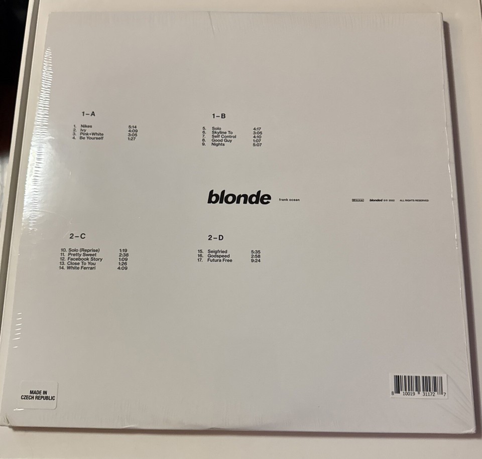 Frank Ocean Blonde Black Vinyl 2xLP 2022 Official Repress Brand New ...