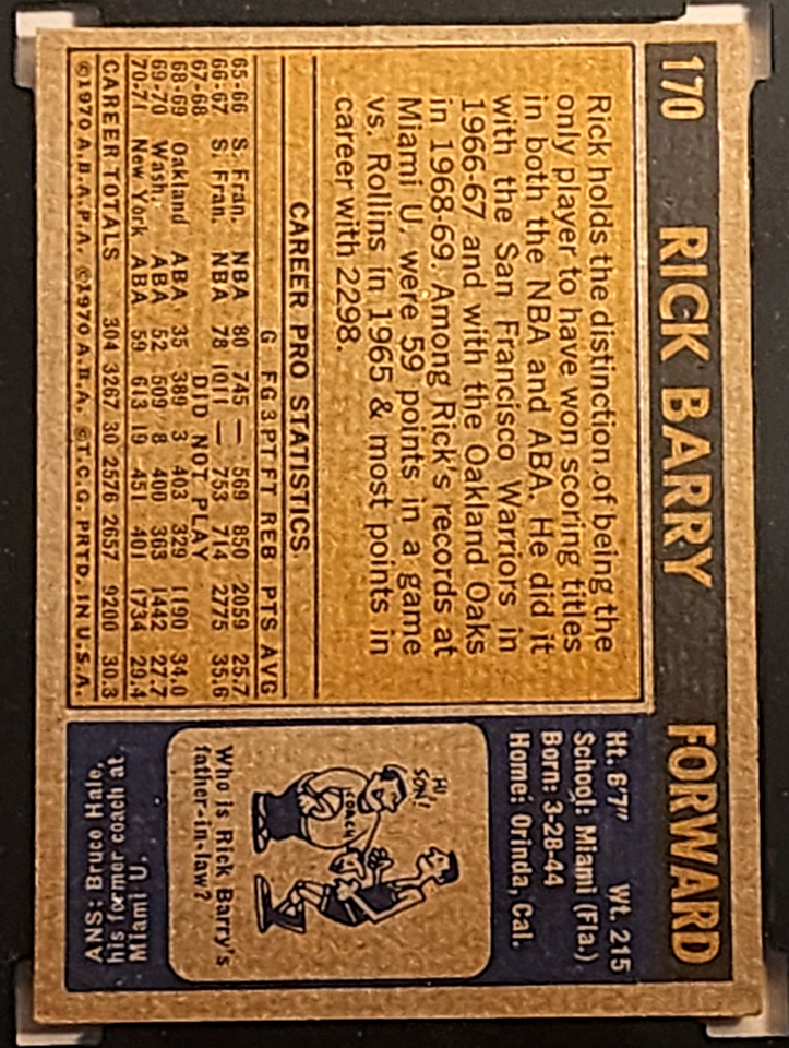1971-72 TOPPS #170 RICK BARRY SGC 5 EX RC ROOKIE HOF | eBay