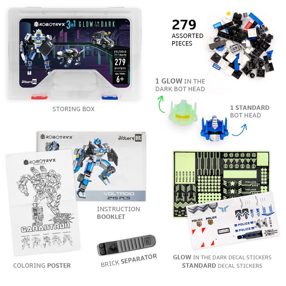 Robot Mech Building Blocks STEM Toy Glow in the Dark 3in1 Gift For Boys ...