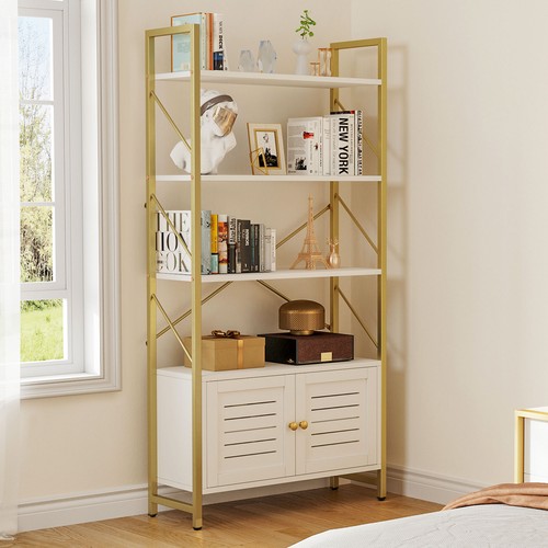 5 Tier Bookshelf Freestanding Bookcase with Doors Storage Cabinet ...