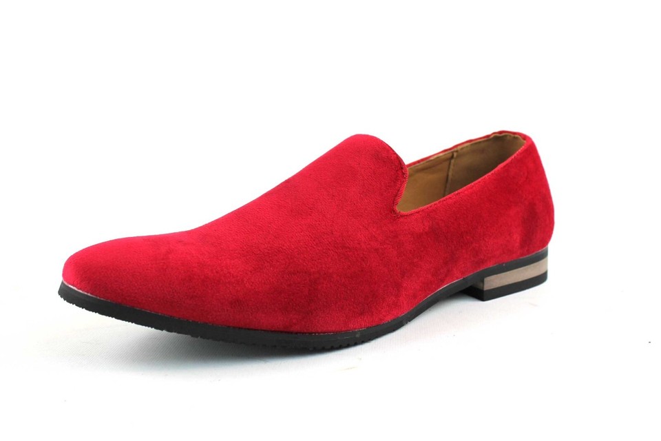 Bright Red Velvet Slip On Loafers Men's Dress Shoes Modern Formal ...