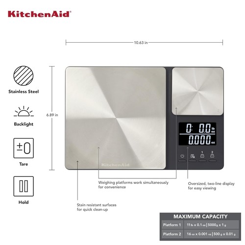 KitchenAid KQ909 Dual Platform Digital Kitchen and Food Scale, 11 pound ...