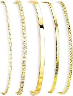 Gold Bracelets Set for Women Stack, Dainty Thick Bracelets Stack for ...