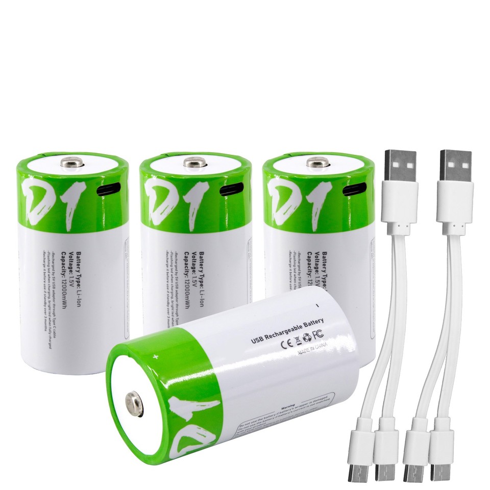 Lot USB Rechargeable D Size Lithium ion Batteries 12000mWh LR20 1.5V ...