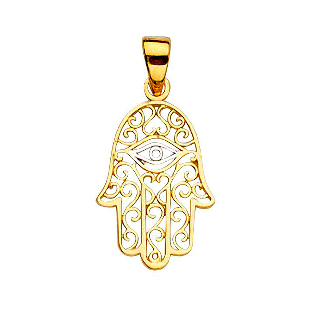 Genuine 14k Two-tone Gold 0.82" Filigree Hand of Fatima Hamsa Religious Pendant | eBay