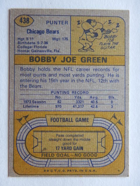 Bobby Joe Green #438 Topps 1974 Football Card (Chicago Bears) VG | eBay
