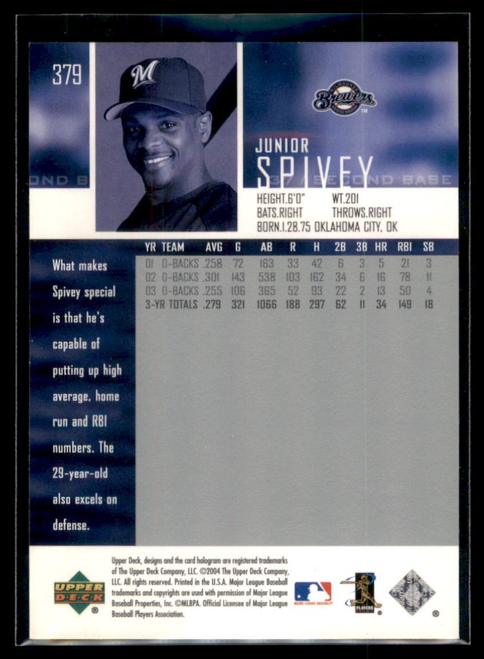 2004 Upper Deck Junior Spivey #379 Milwaukee Brewers | eBay