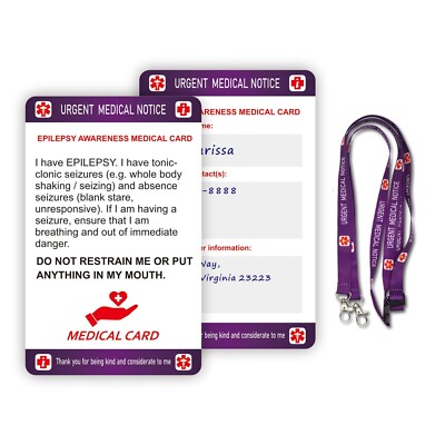 Epilepsy Medical Alert Card with Writable Panel & Patterned Lanyard ...