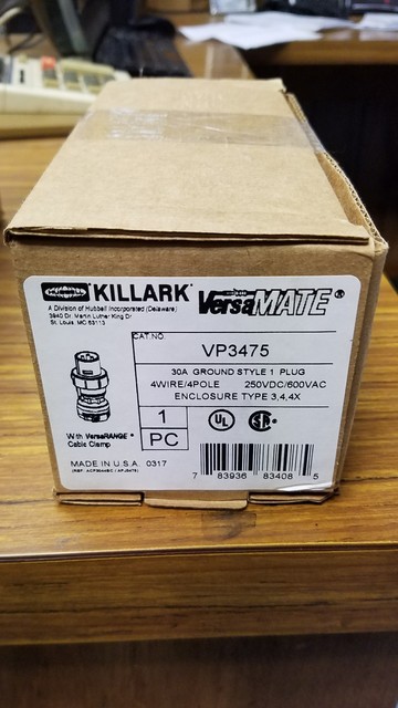 Killark VP3475 Pin and Sleeve Plug 4 Wire 4 Pole 30 Amp 600v Copper ...