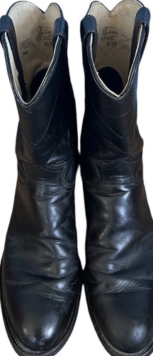 Justin Black Roper Boots 3133 Western Leather Ranch Wear USA Made Men's ...