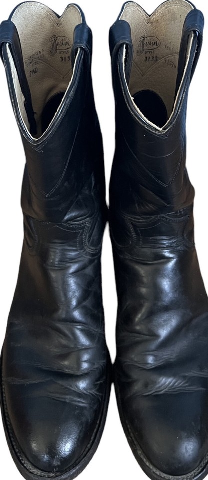 Justin Black Roper Boots 3133 Western Leather Ranch Wear USA Made Men's ...