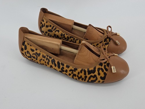 Vionic Minna Leopard LPRD Print Tan and Brown Leather Ballet Flats Size ...