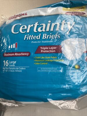 Certainty Fitted Briefs Unisex 16 Large Hip Size 45”-58” Walgreens | eBay
