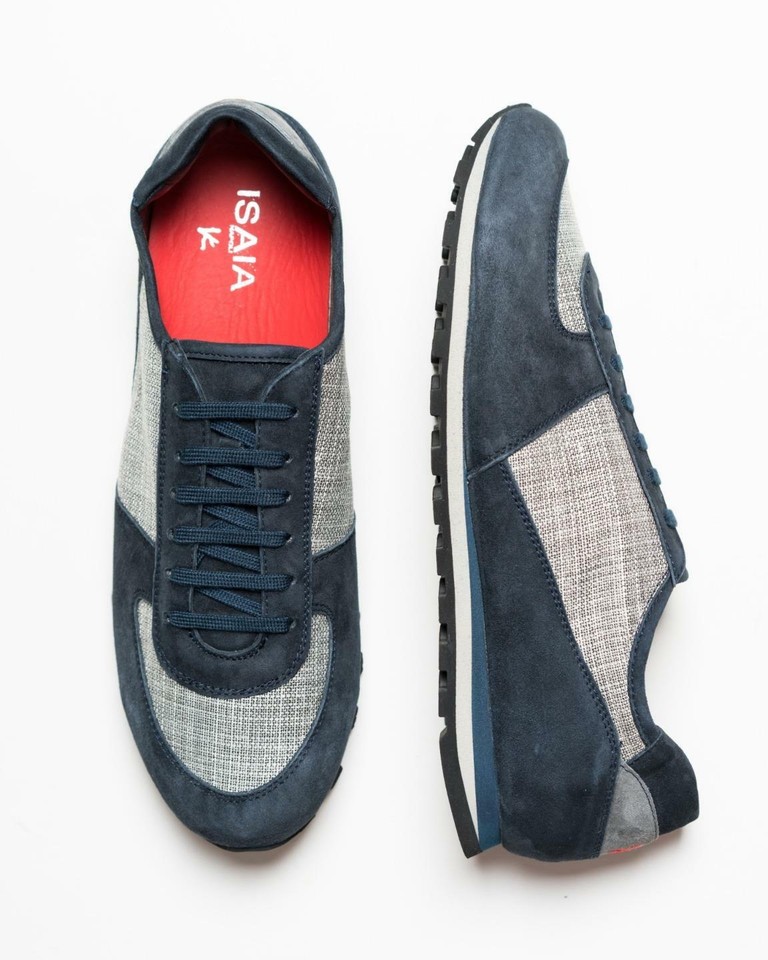 Isaia $795 NIB Navy Blue Gray Suede Cashmere Runner Sneakers Shoes 42 ...