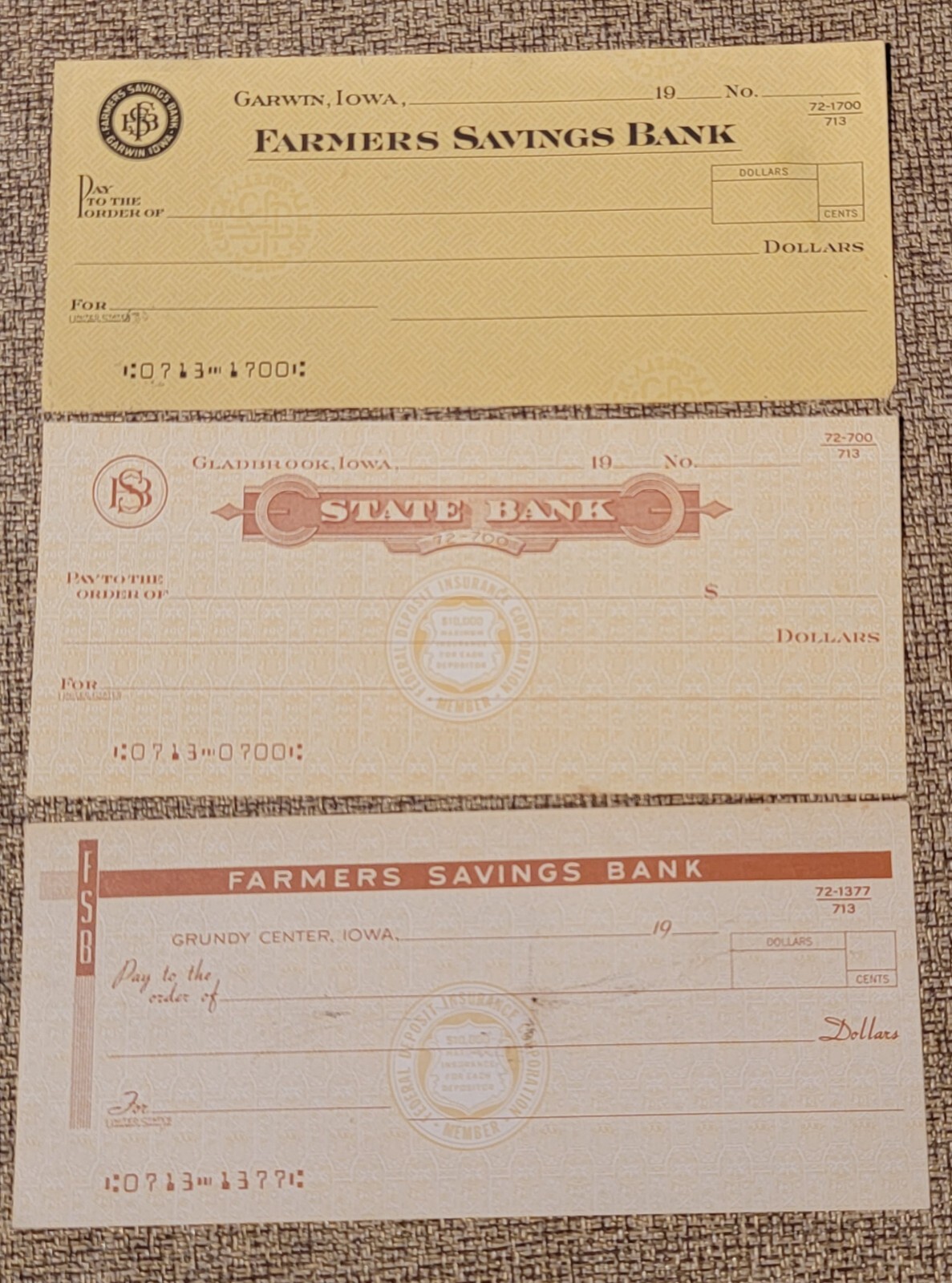 3 OLD IOWA BANK CHECKS, GARWIN, GLADBROOK, GRUNDY CENTER SE305 | eBay