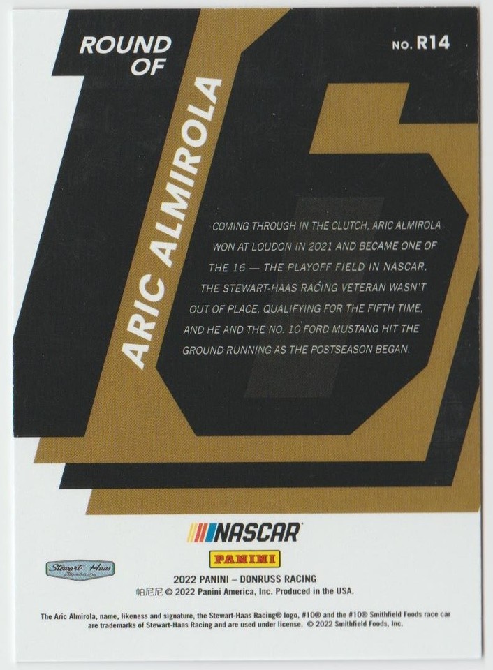 2022 Donruss NASCAR Round of 16 #14 Aric Almirola | eBay
