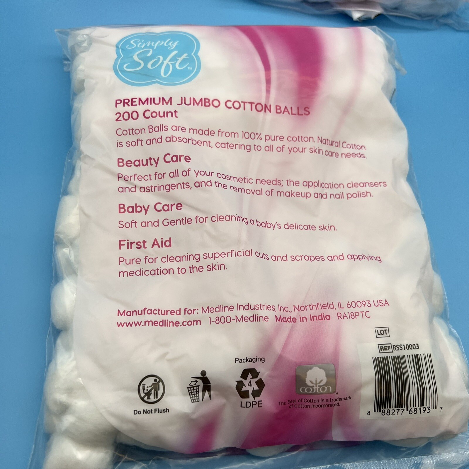 3x Simply Soft Premium Cotton Balls 100% Pure Cotton Absorbent 200 ...