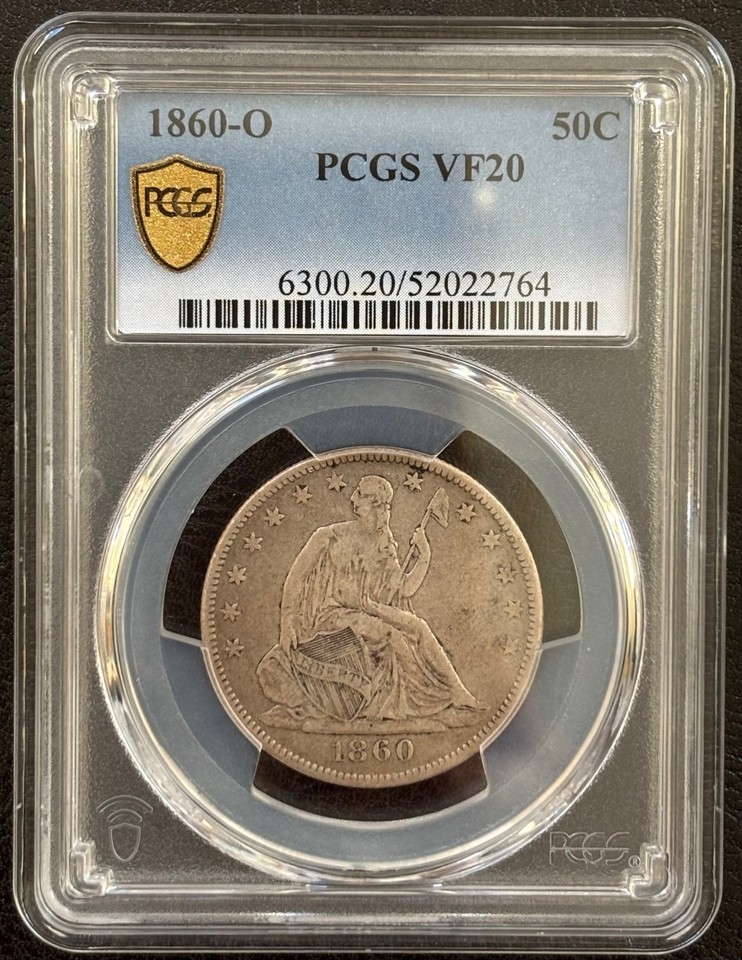 1860 O Seated Liberty Half Dollar 50C PCGS VF20, Early Silver Type Coin ...