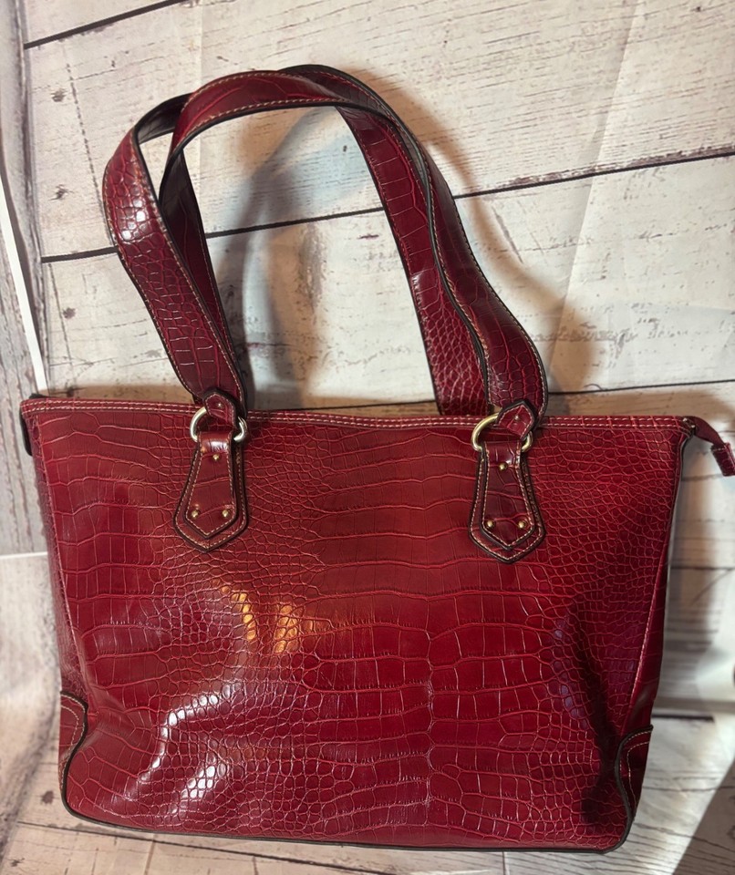 George Red Large Patent Crocodile Embossed Lap Top Handbag Tote | eBay