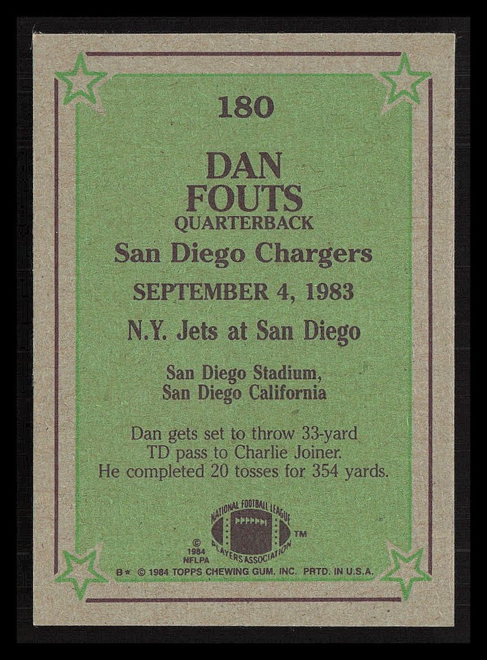 Dan Fouts 1984 Topps #180 San Diego Chargers | eBay