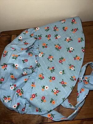 Womens Hat Bonnet 1960’s Cottage Core, True Vintage Blue Floral Pilgrim ...