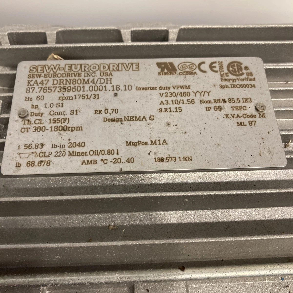 Sew Eurodrive FA77/G DRN80M4 Gearmotor 11rpm 3ph 1hp, 52% OFF