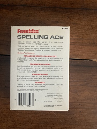 Franklin Spelling Ace Ps-99 Handheld Electronic Spell Checker - 1988 ...