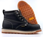 MEN'S WORK BOOTS MOC TOE GENUINE LEATHER LACE UP SAFETY BLACK COLLAR ...