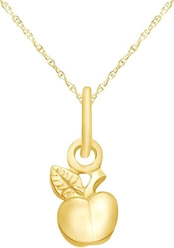 Golden Apple Pendant 18" Necklace Jewelry For Women 10K Solid Gold | eBay