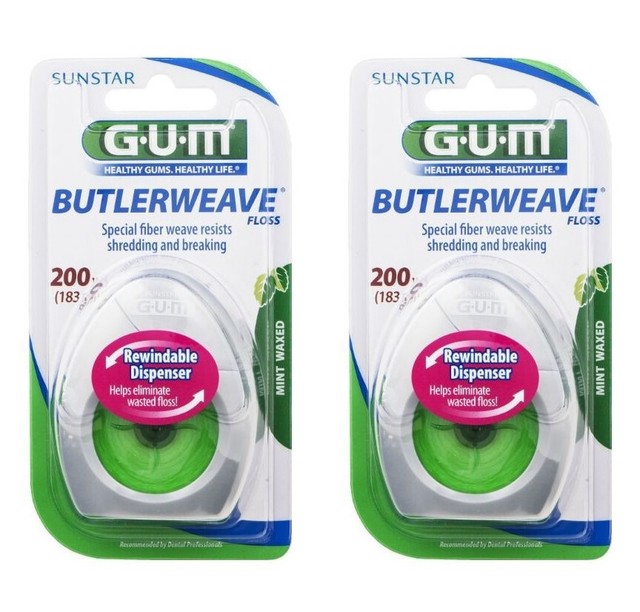 SUNSTAR 1840b GUM Butlerweave MINT Flavor Waxed Dental Floss 200 Yd ...