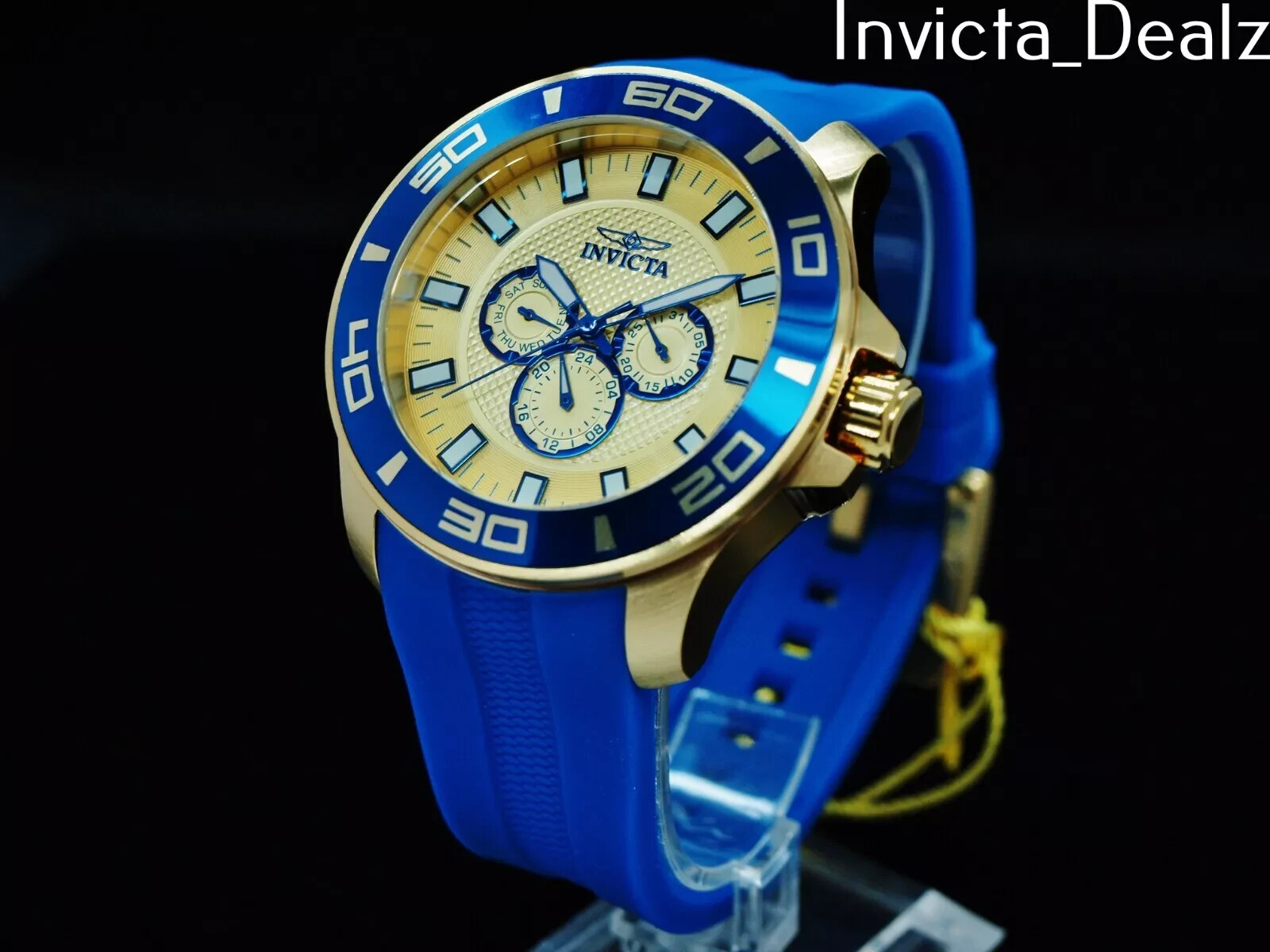 Invicta Men's 50mm PRO DIVER Quartz GOLD DIAL Blue/Gold Tone Stainless ...