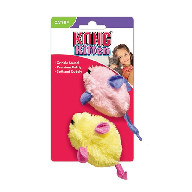 KONG Kitten & Cat Catnip Toy Mice 2-pk Crinkle Sound Plush Mouse for ...