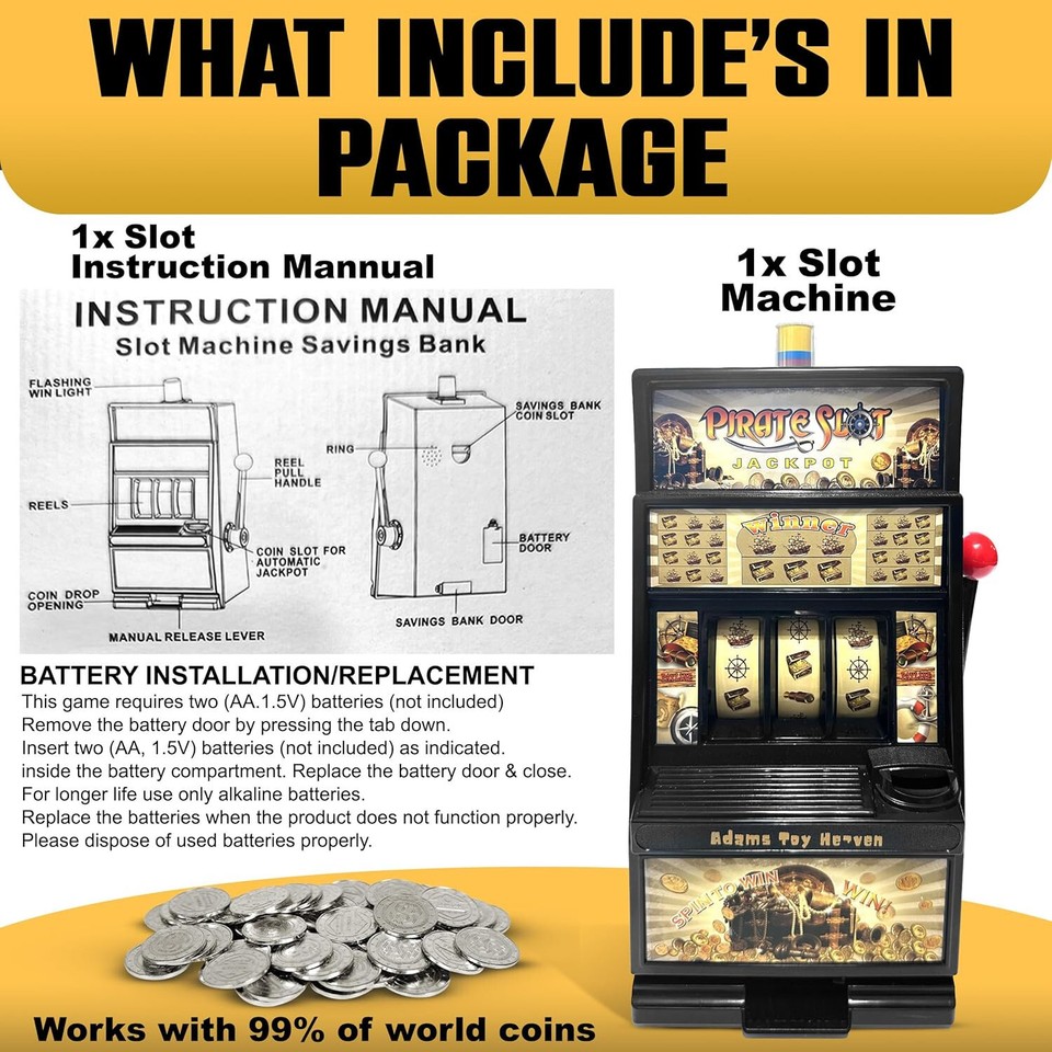 Pirate Jumbo Slot Machine Casino Toy Piggy Bank Replica with Flashing ...