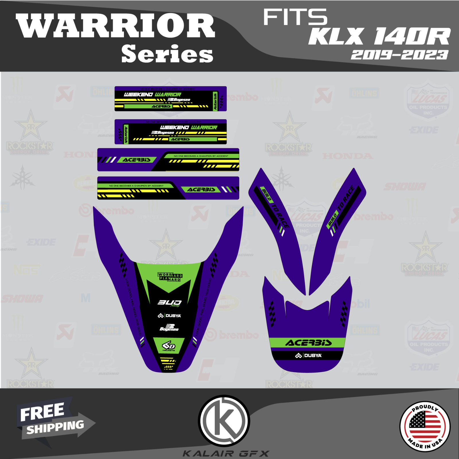 Graphics Kit for KAWASAKI KLX140R KLX140RL (2019-2023) Warrior Series ...