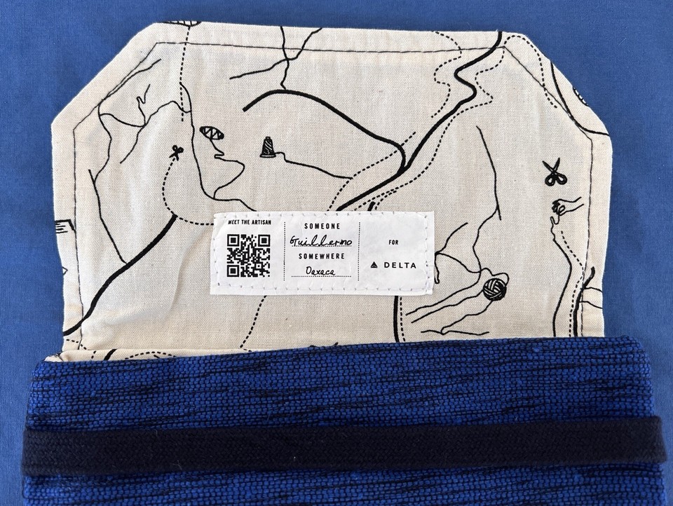 BRAND NEW DELTA ONE AMENITY KIT BLUE SOMEONE SOMEWHERE MEXICAN ARTISAN ...