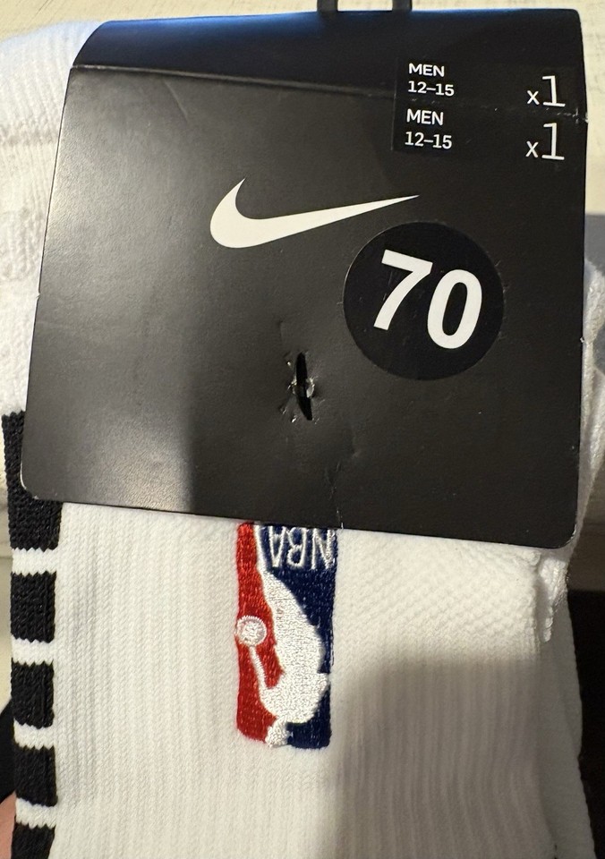 Nike NBA Authentics Dri-Fit Socks Men's White New with Tags size 12-15 ...