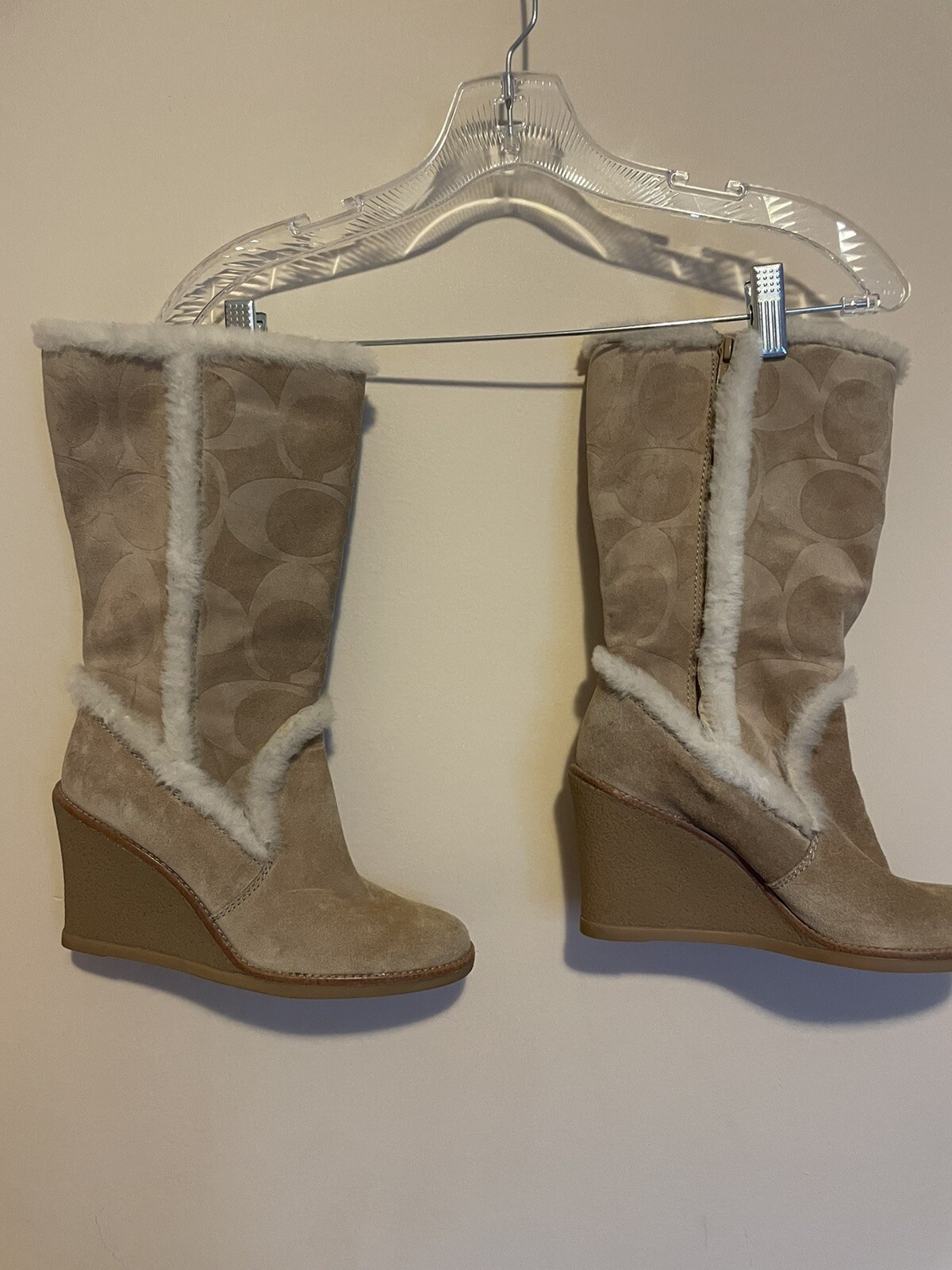 Coach Jordana Boots Tan/ Cream Suede Signature C Wedg… - Gem