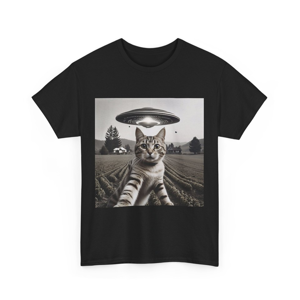 Cat UFO Encounter Unisex Tee, Alien Kitty Graphic T-Shirt, UFO Cat ...
