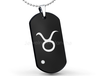 Taurus Zodiac Sign Dog Tag Tungsten Pendant Mens 0.07ct Diamond Pendant ...