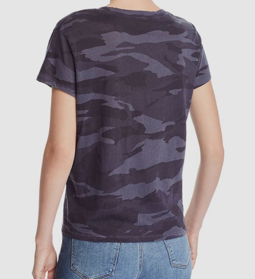 $58 Splendid Women's Blue Kate V-Neck Camo Short Sleeve Tee T-Shirt Top Size M | eBay