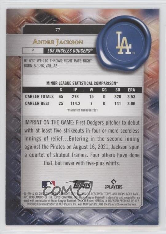 2022 Topps Gold Label Class 2 Purple 6/75 Andre Jackson #77 Rookie RC ...