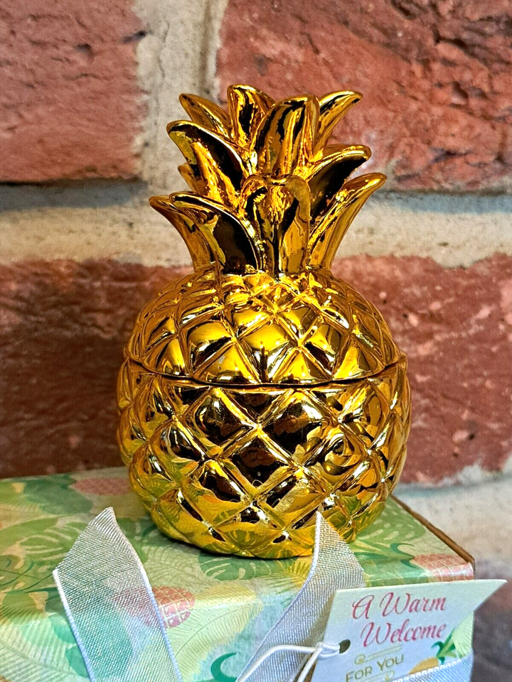 Bright Gold Pineapple Trinket Jewellery Box 3.5" Tall Small Items ...