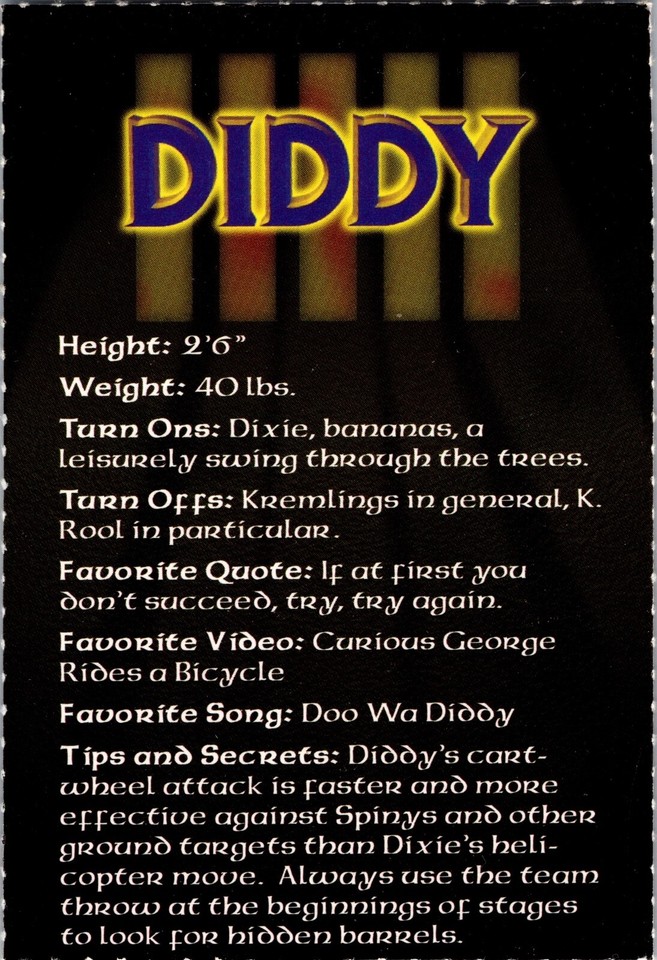 Diddy - Trading Card - Diddy's Kong Quest, DK Country 2 - Nintendo ...