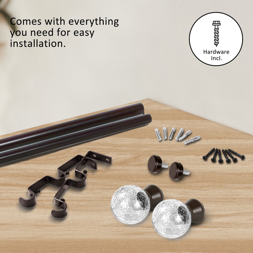 1" Crackle Glass Manhattan Double Drapery Curtain Window Rod Set, 28 ...