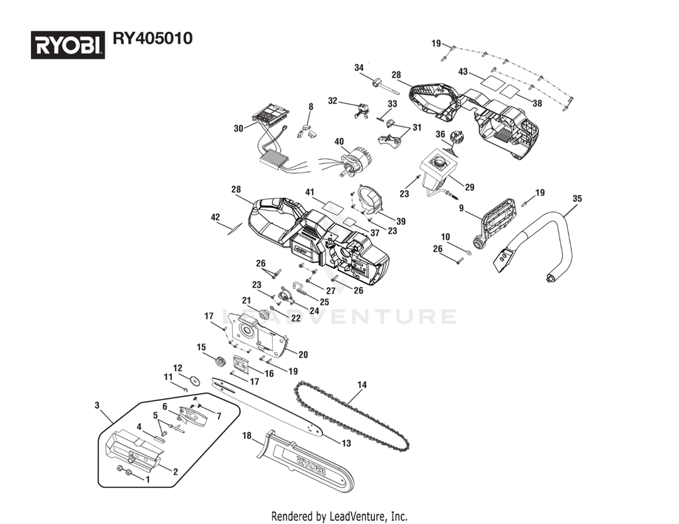 NEW Genuine Ryobi 14" Bar for RY40503, RY40510, RY40530 40V Cordless ...