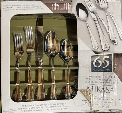 Mikasa French Countryside 65 Piece 18/10 Stainless Steel Flatware Set ...
