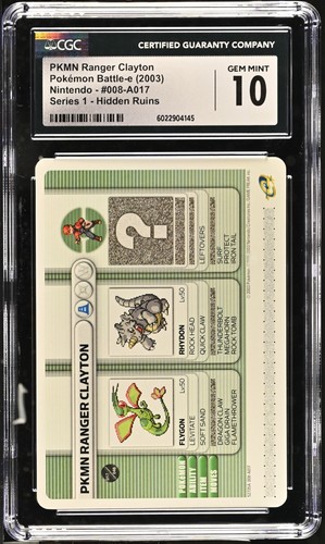 CGC 10 GEM PKMN Ranger Clayton 008-A017 Pokemon Battle E Card Gameboy ...