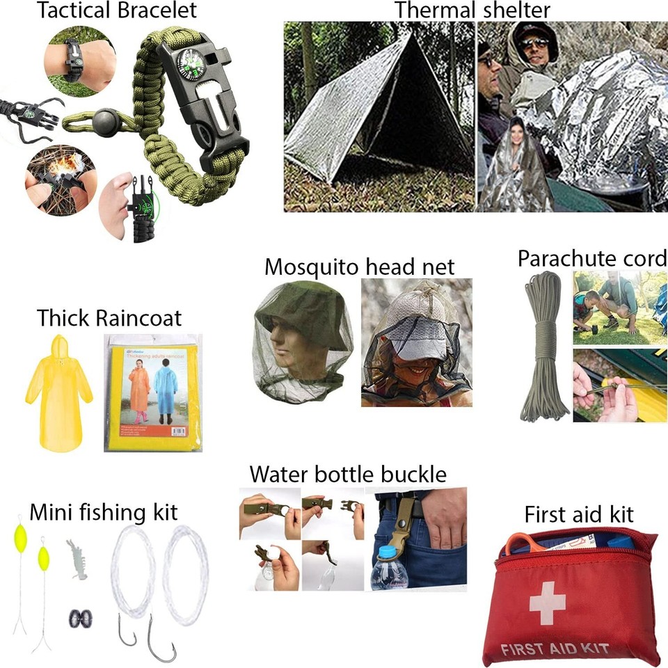 Emergency Survival Kits, Go Bag Survival Gears includes First Aid kit ...