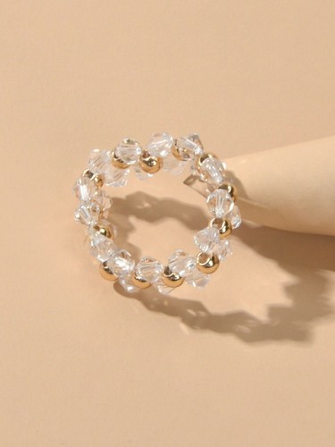 Transparent Gold Beads Elastic Finger Ring Women Girls Band Textured ...